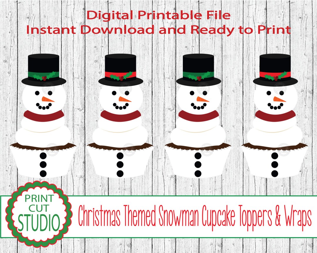 Christmas Seasonal Snowman Themed Cupcake Toppers - INSTANT DOWNLOAD ...