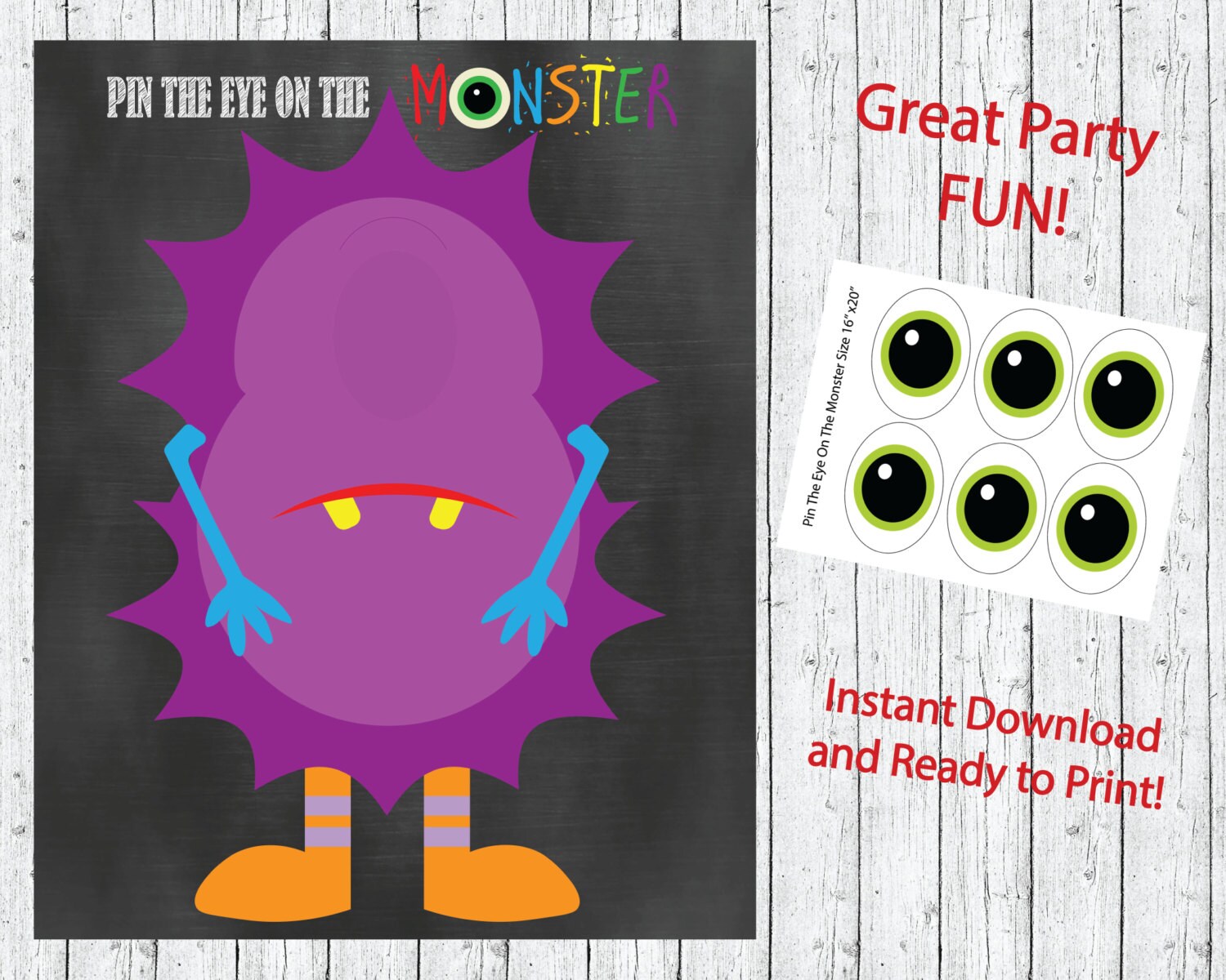 Pin the Eye on the Monster Party Game INSTANT DOWNLOAD Printable ...