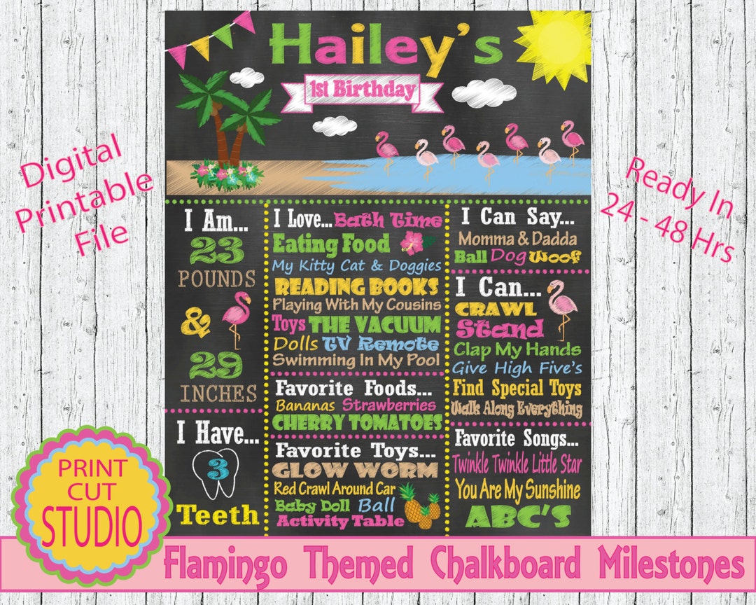 Pink Flamingo Themed Chalkboard Milestones Personalized Printable ...