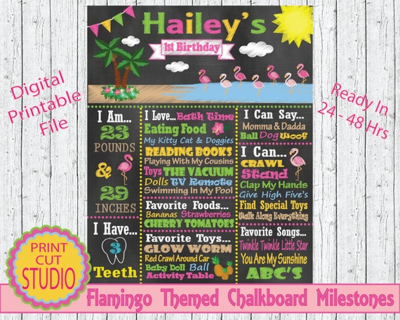Pink Flamingo Themed Chalkboard Milestones Personalized | Etsy
