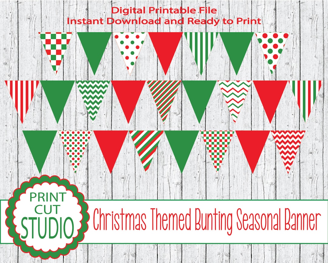 Christmas Pennant Banner: Red & Green Holiday Bunting (digital Download ...