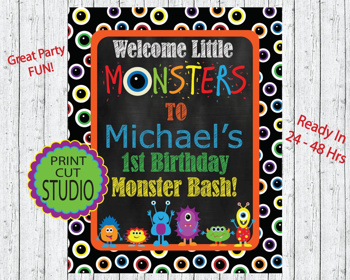 Little Monster Themed Birthday Welcome Party Sign Personalized ...