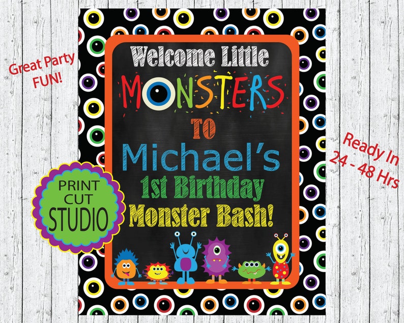Little Monster Themed Birthday Welcome Party Sign Personalized ...