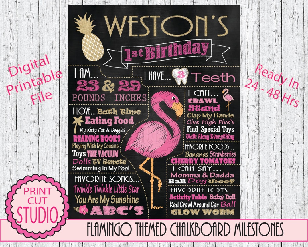 Pink and Gold Flamingo Themed Chalkboard Milestones Personalized ...