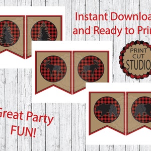 Lumberjack Birthday Banner: Bear, Moose, Outdoors (printable Digital ...