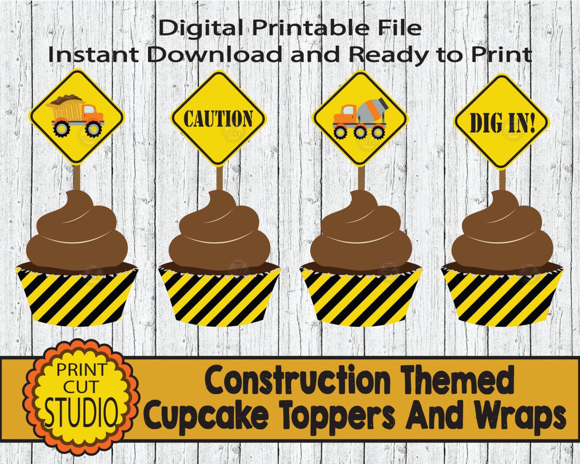 Construction Themed Cupcake Toppers and Wraps Food Picks - Etsy