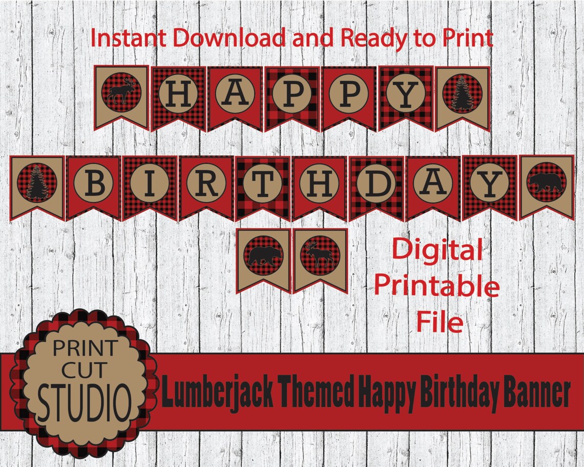 Lumberjack Birthday Banner: Bear, Moose, Outdoors (printable Digital ...