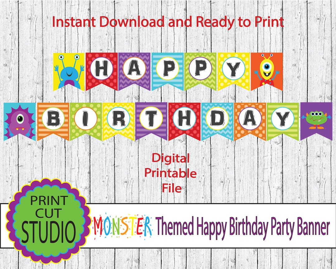 Monster Birthday Party Banner: Printable Decoration (digital Download ...