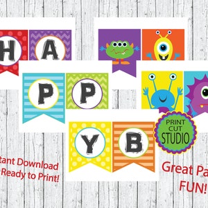 Little Monster Happy Birthday Party Banner - INSTANT DOWNLOAD ...