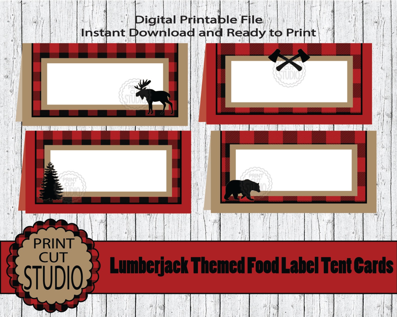 Lumberjack Themed Tent Style Food Table Labels Name Cards - INSTANT ...