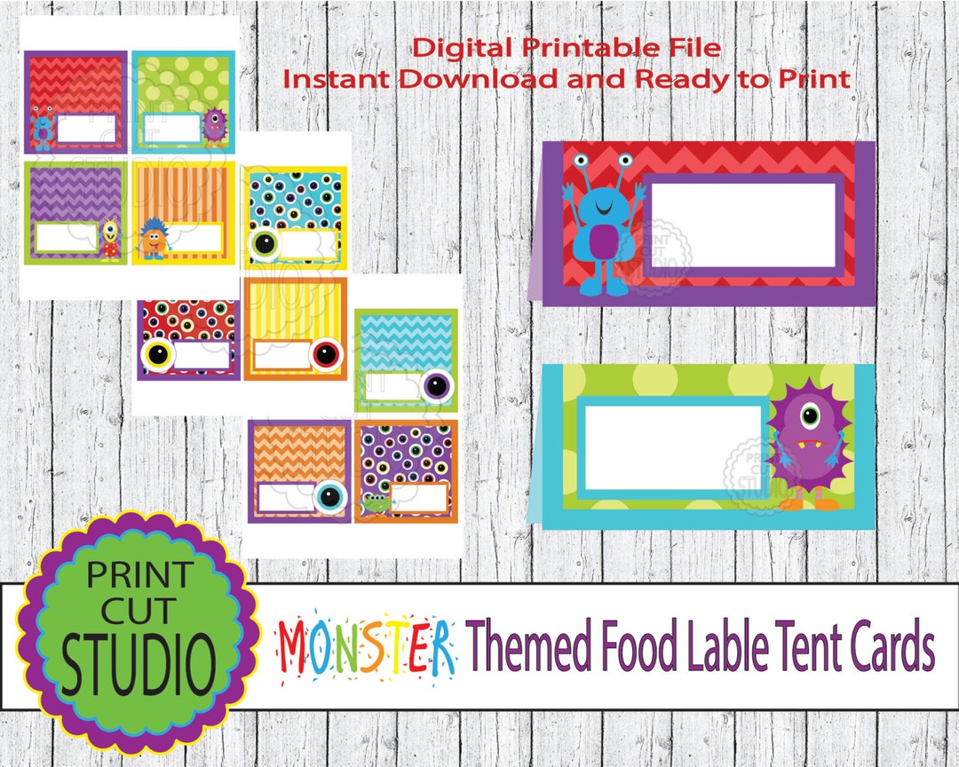 12 Little Monster Themed Tent Style Food Table Labels Name Cards ...