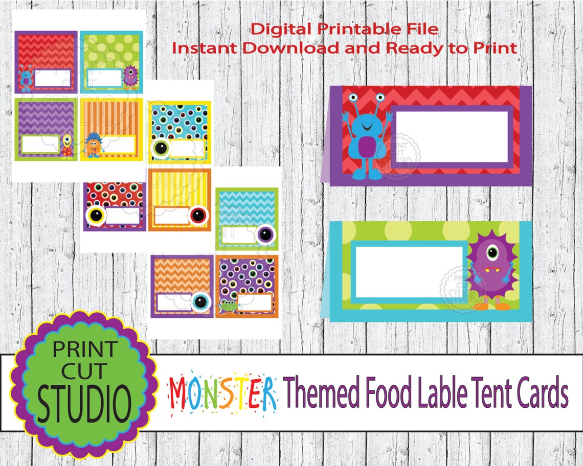 12 Little Monster Themed Tent Style Food Table Labels Name - Etsy