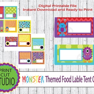 12 Little Monster Themed Tent Style Food Table Labels Name Cards ...