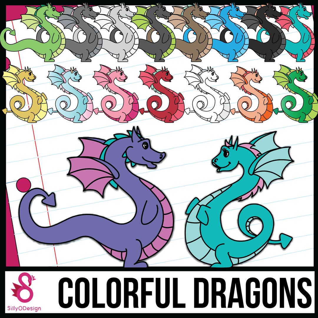 Colorful Male and Female Dragon Clip Art - Etsy