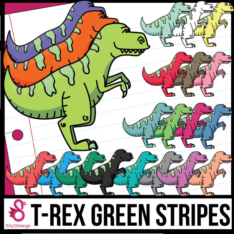 Green-striped T-rex Dinosaurs Clip Art Tyrannosaurus Rex - Etsy