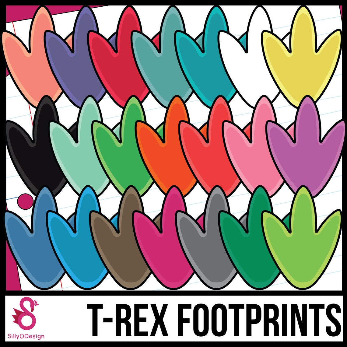 Colorful T-rex Dinosaur Footprints Clip Art, Tyrannosaurus Rex Clipart ...