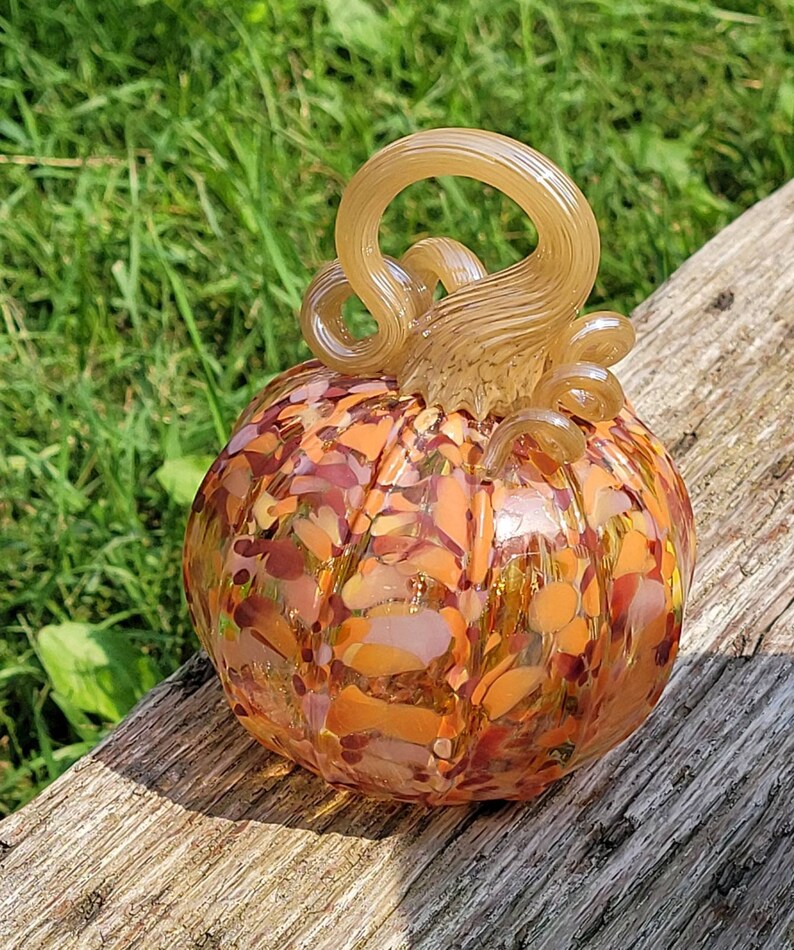 Handmade Blown Glass Pumpkin Fall Spotty Pumpkin With Curly - Etsy