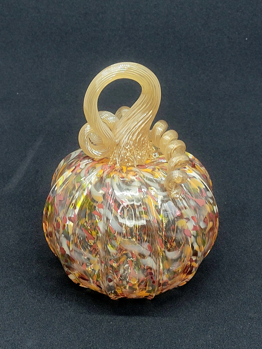 Handmade Blown Glass Pumpkin, Fall Spotty Pumpkin With Curly Tan Stem ...