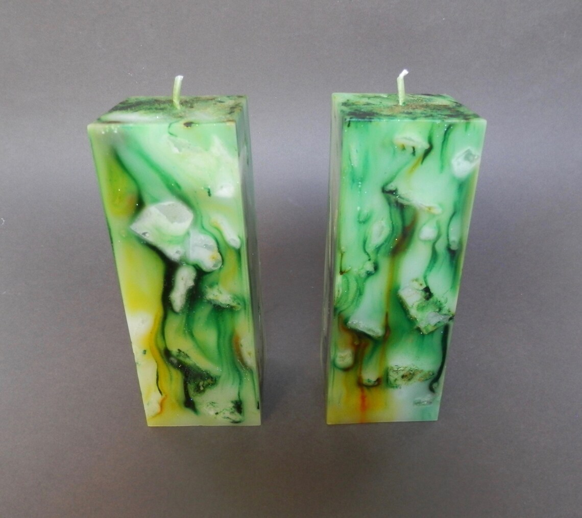 Decorative candle Handmade Candle Green Candle Square | Etsy