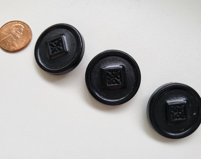 Set of 3 Vintage Black Buttons, Round 1" With Square Design in Center ...