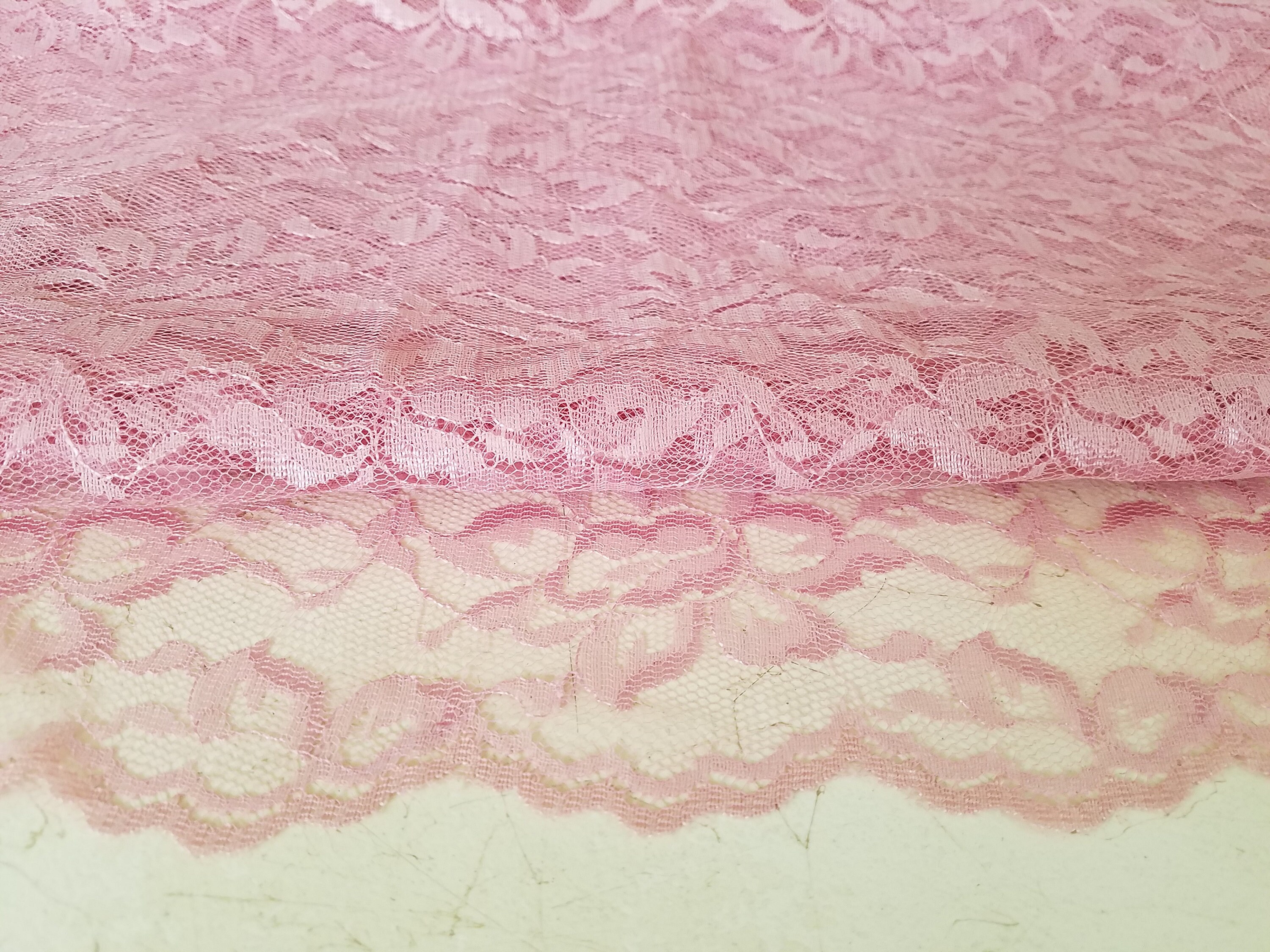 Eyelet Lace Cream And Rose Pink Lace Fabric With Raised Texture Doll ...