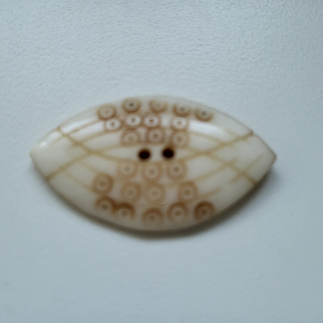 Large Carved Bone Button, Elliptical Marquise Navette Shape, 2 Hole ...