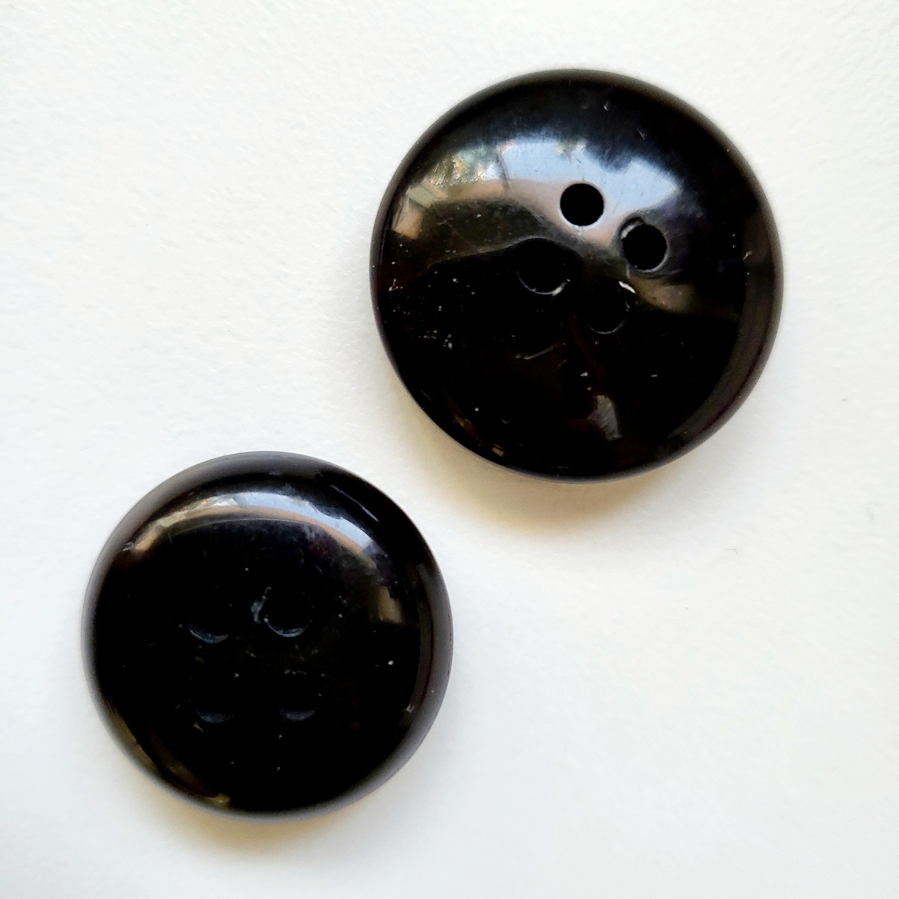 Vintage Black Chunky Buttons - Thick 4 Hole Plastic, Set of 2 (21mm ...