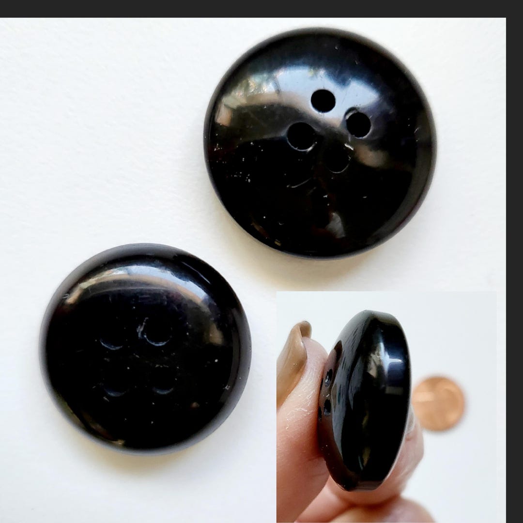 Vintage Black Chunky Buttons - Thick 4 Hole Plastic, Set of 2 (21mm ...