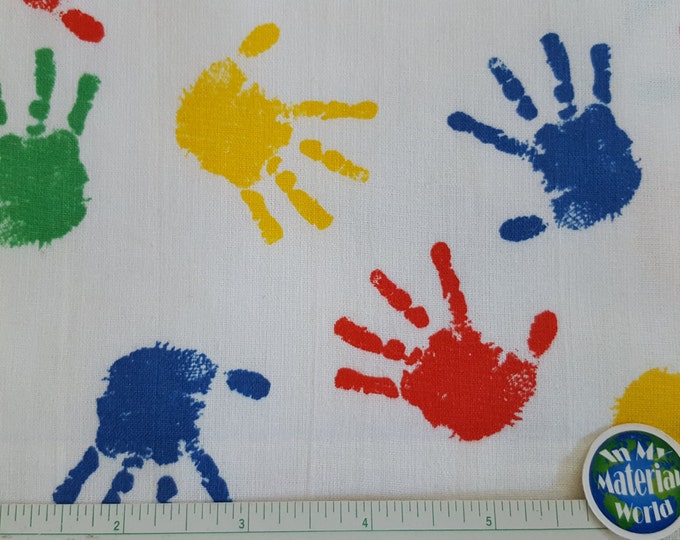 Hand Print Fabric, by Princess Fabrics, Primary Colors, Hands, 100% ...