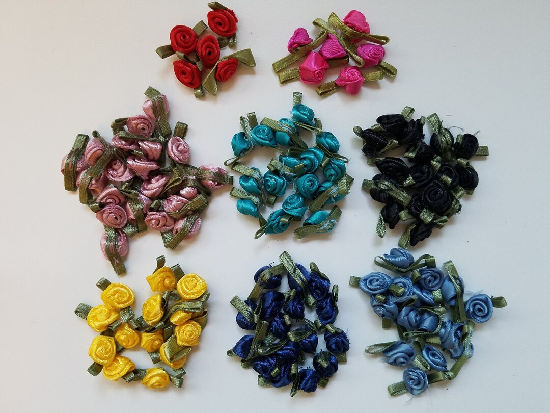 Small Ribbon Roses, 5 Pk Offray Satin Rolled Ribbon Rosettes, Red Pink ...