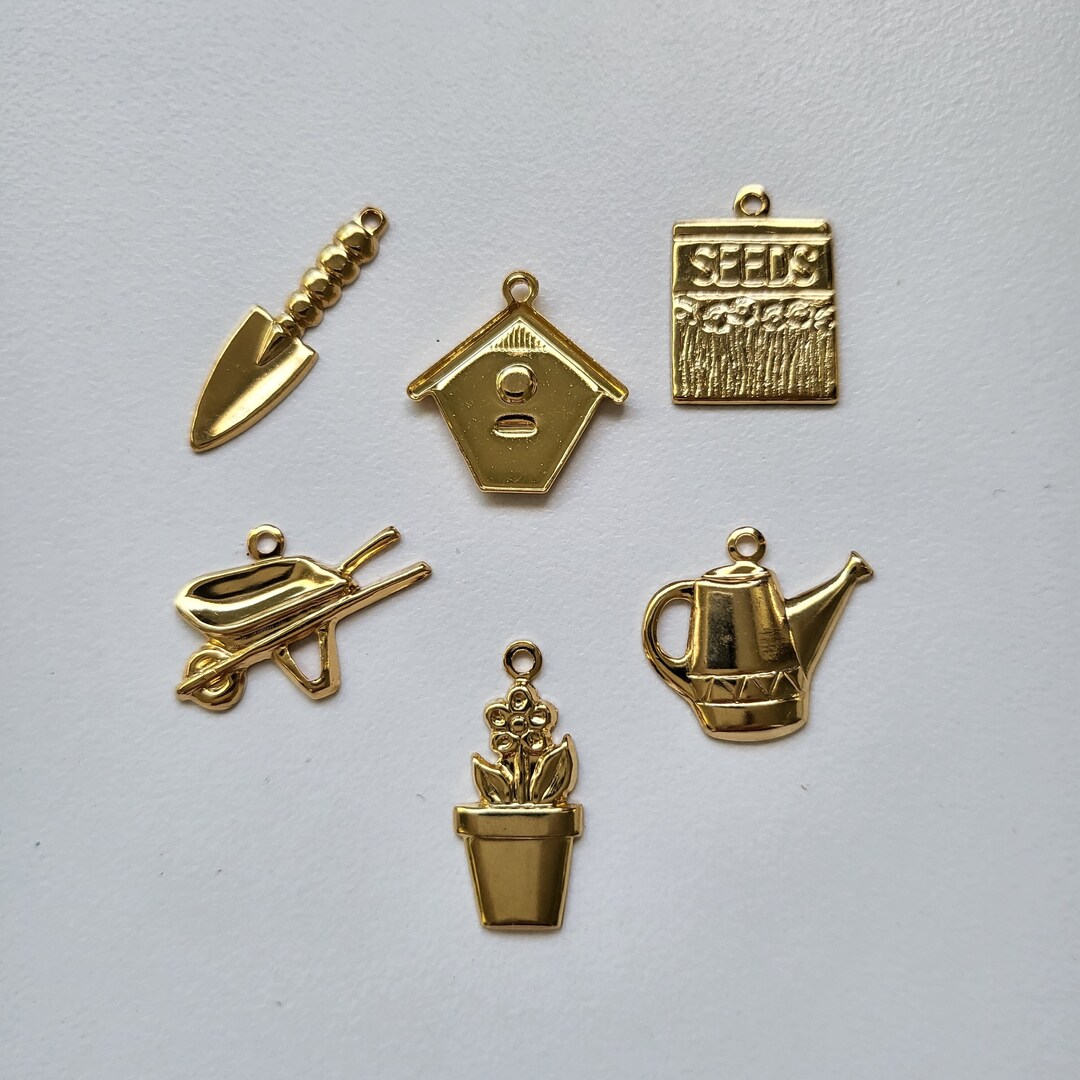 6 Gardening Charms Assortment Sewing Craft Scrapbooking Embellishment ...