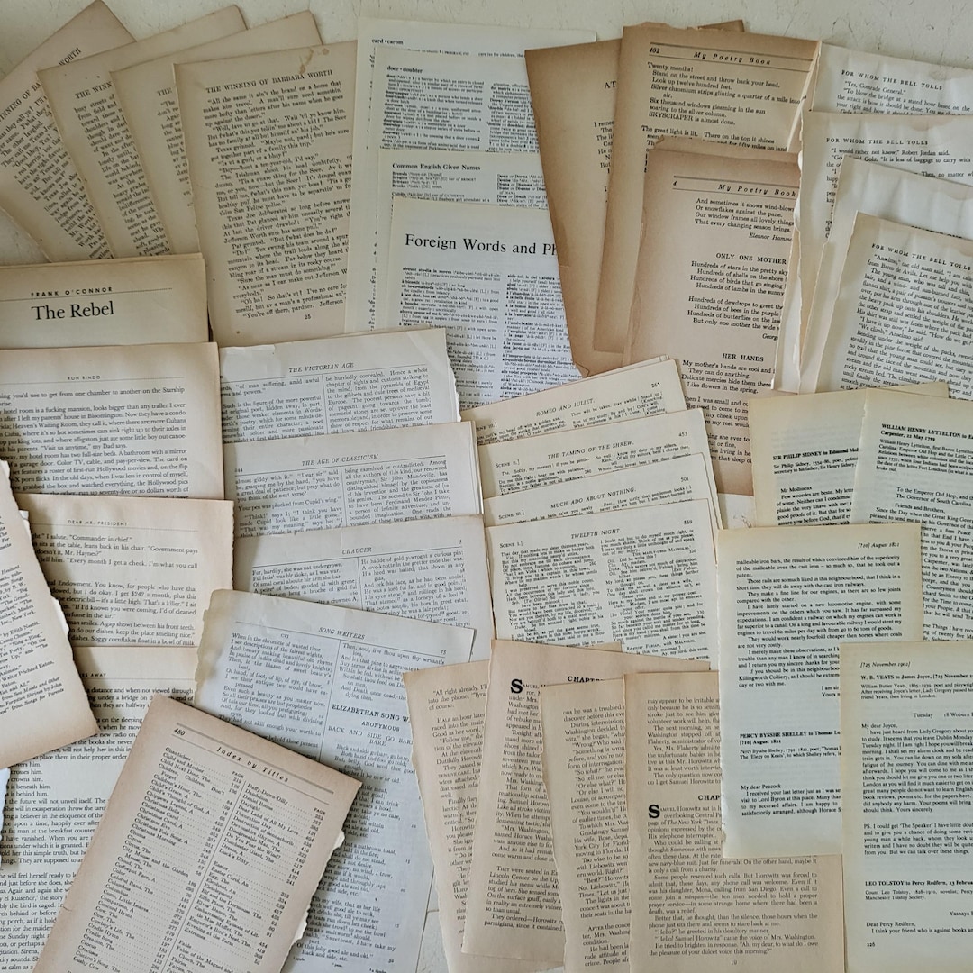 Ephemera Pack Buy 2 Get 1 FREE! WORDS ONLY, Antique Vintage Book Pages ...