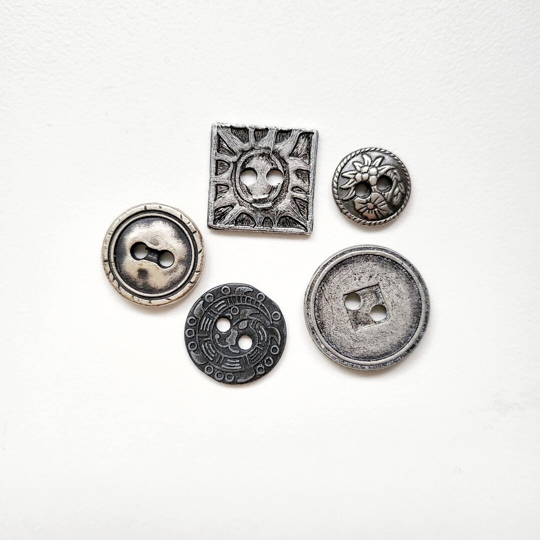 Vintage Gray Pewter Button Collection, 5 Assorted Designs Patterns ...