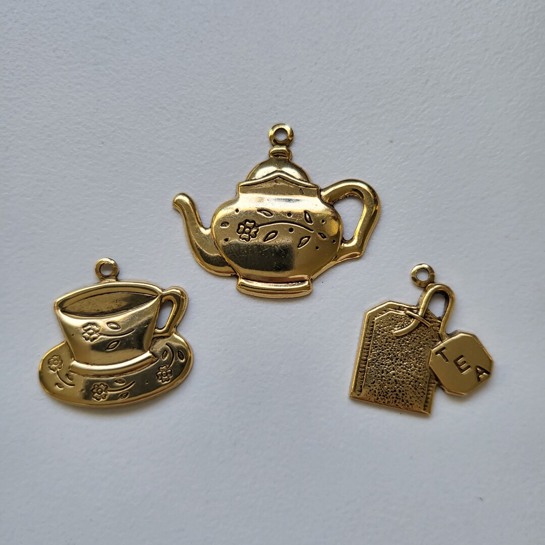 3 Tea Time Charms ~ Assortment Teapot Teacup Teabag~ Sewing Craft ...