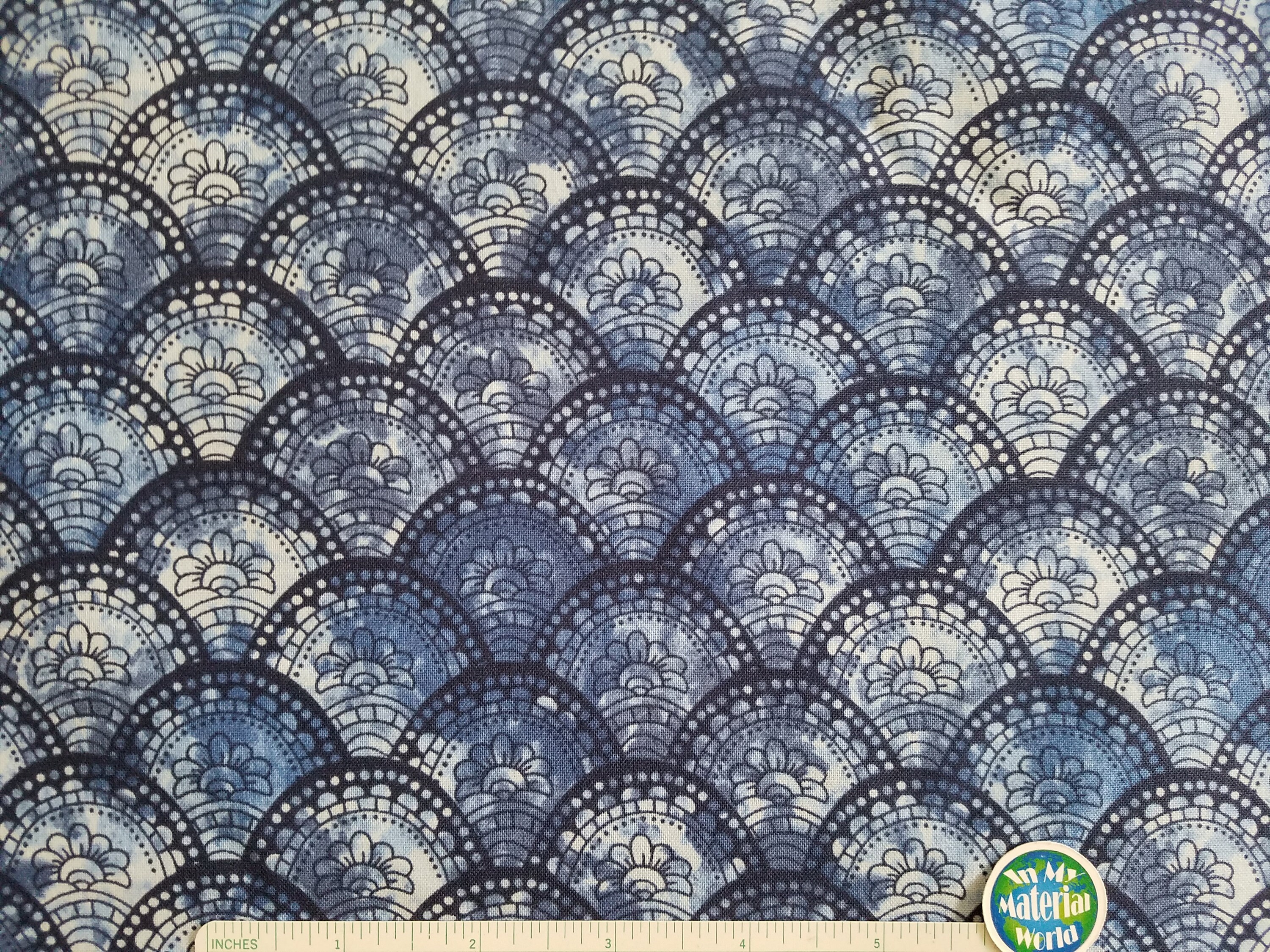 Shades of Blue Fabric 100% Cotton Arcs of Denim Blue Sea | Etsy