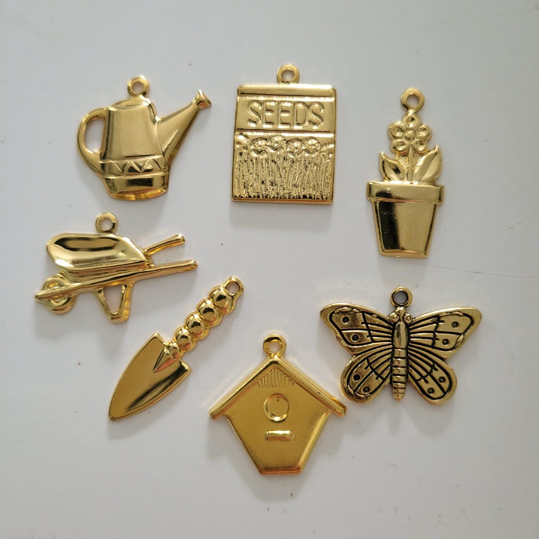 7 Springtime Gardening Charms ~ Assortment ~ Sewing Craft Scrapbooking ...