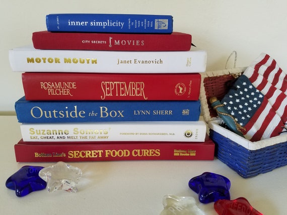 Red White & Blue Books Curated Decorative Bundle Stack for - Etsy