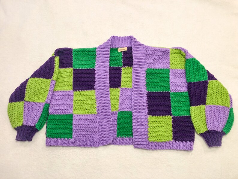 Purple and Green Crochet Patchwork Cardigan - Etsy