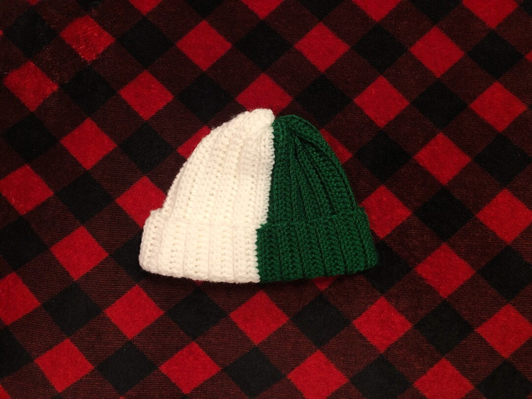 White and Green Half and Half Crochet Beanie adult Size - Etsy