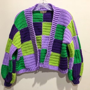 Purple and Green Crochet Patchwork Cardigan adult Size - Etsy