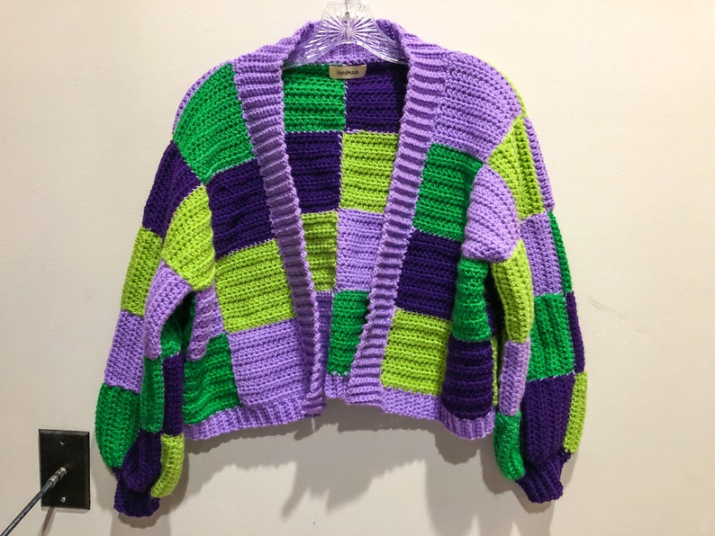Purple and Green Crochet Patchwork Cardigan - Etsy