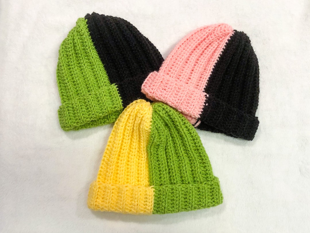 Half and Half Crochet Beanies adult Size - Etsy