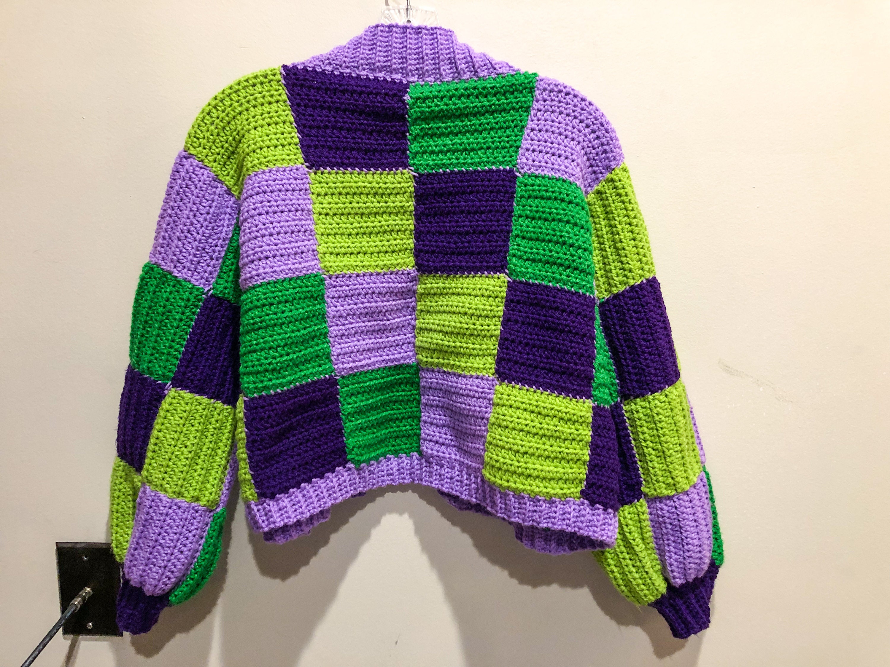 Purple and Green Crochet Patchwork Cardigan adult Size - Etsy