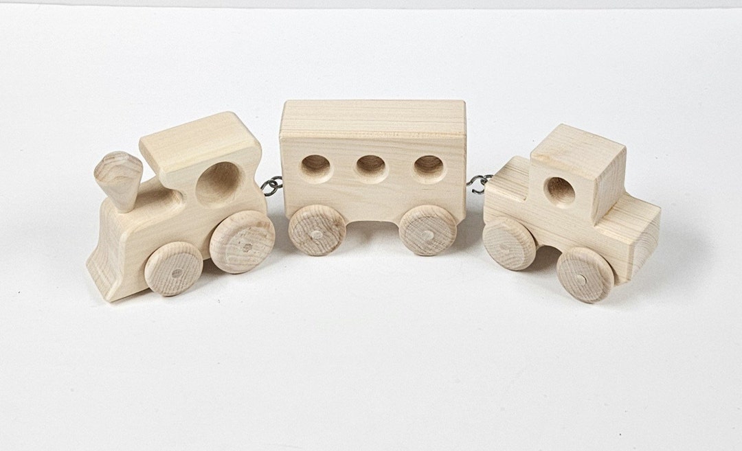 Handmade Wooden Train Set: Paintable Pine Toy - Etsy