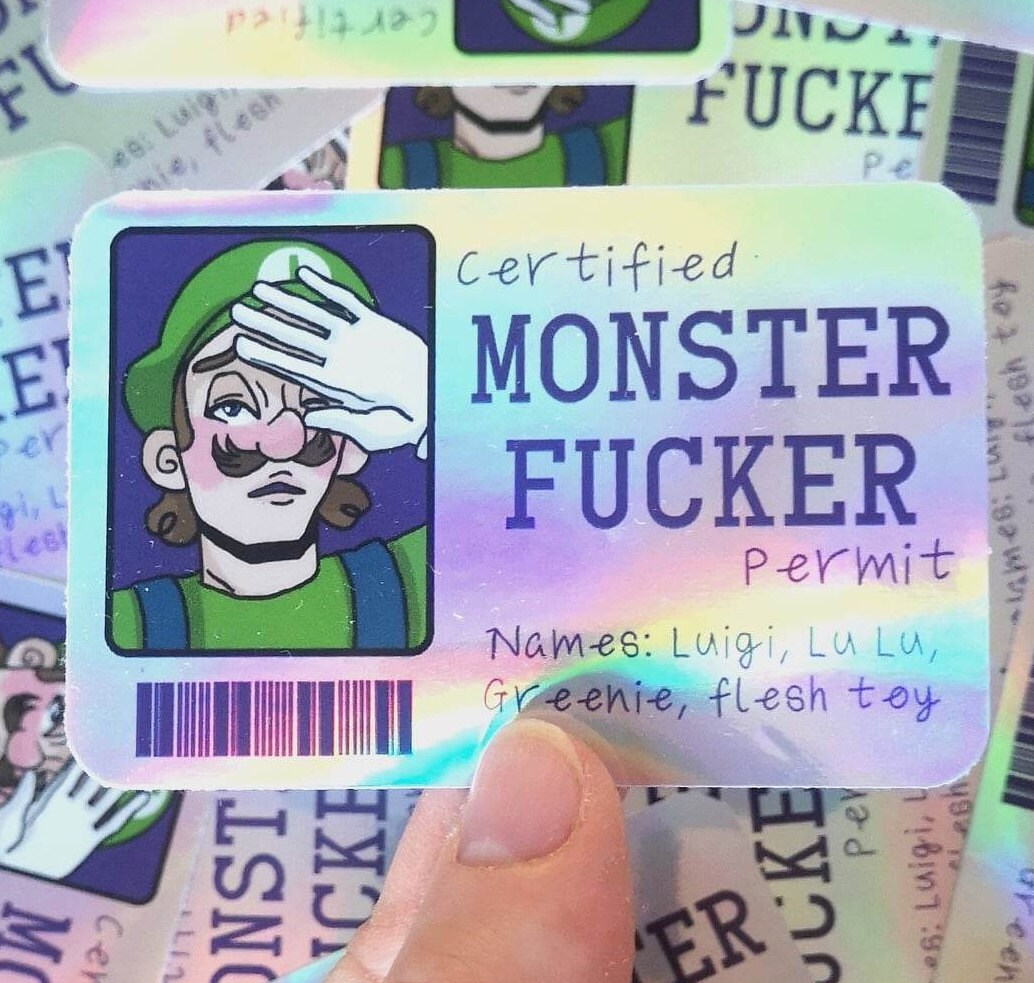 HOLOGRAPHIC LUIGI Monster Permit STICKER Bowser Bowuigi Yaoi Gay Super ...