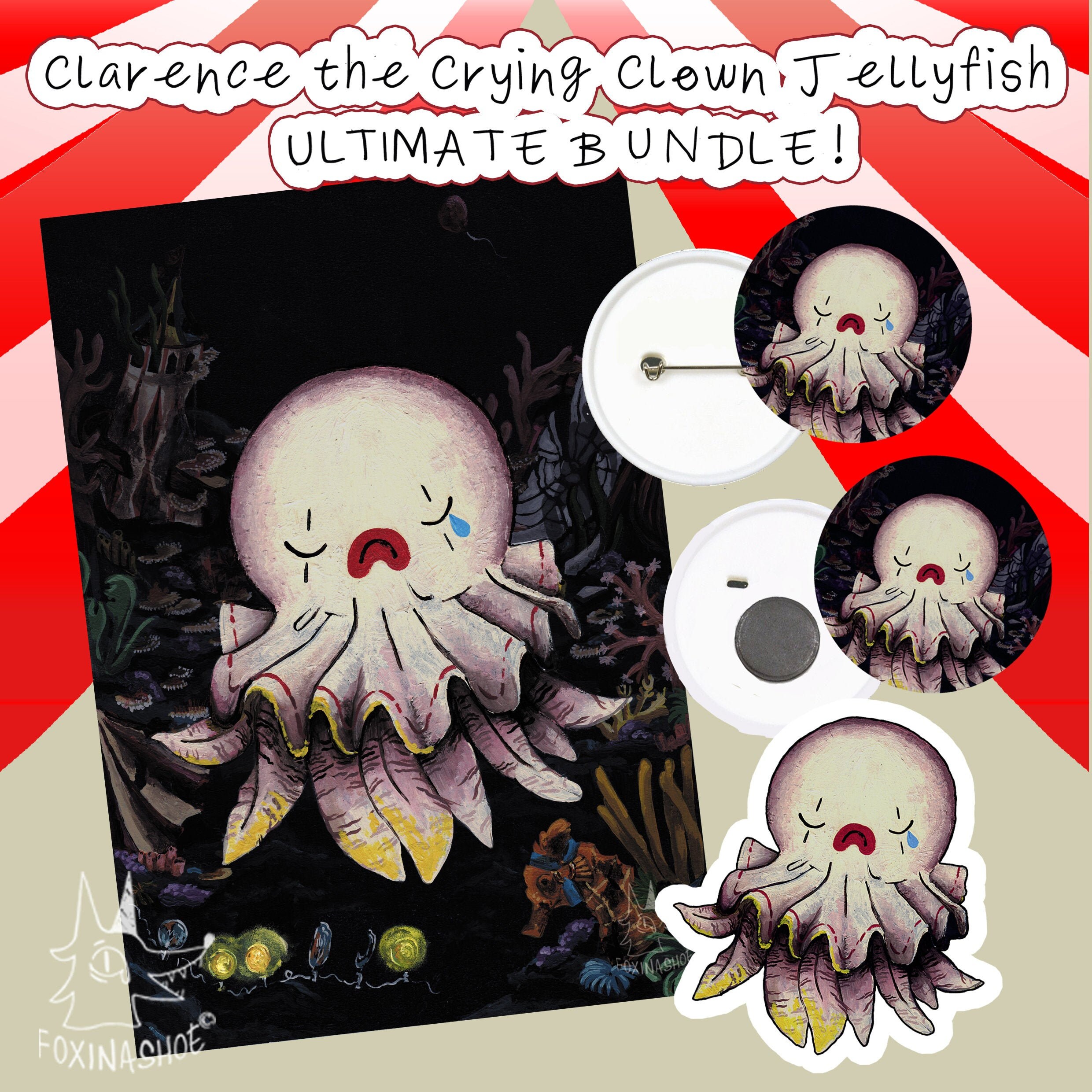 Clarence the Crying Clown Jellyfish ULTIMATE BUNDLE A4 Print | Etsy