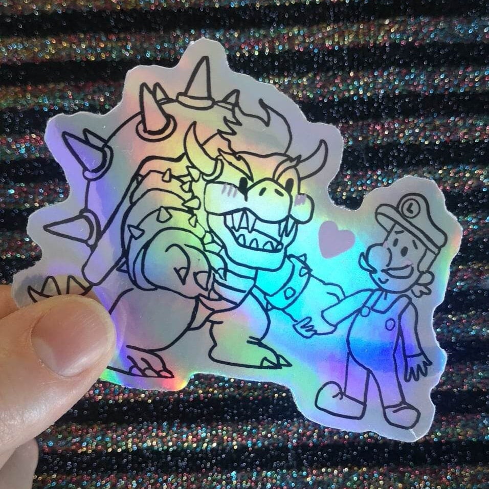 HOLOGRAPHIC BOWUIGI STICKER Bowser and Luigi Yaoi Gay Super Mario Bros ...