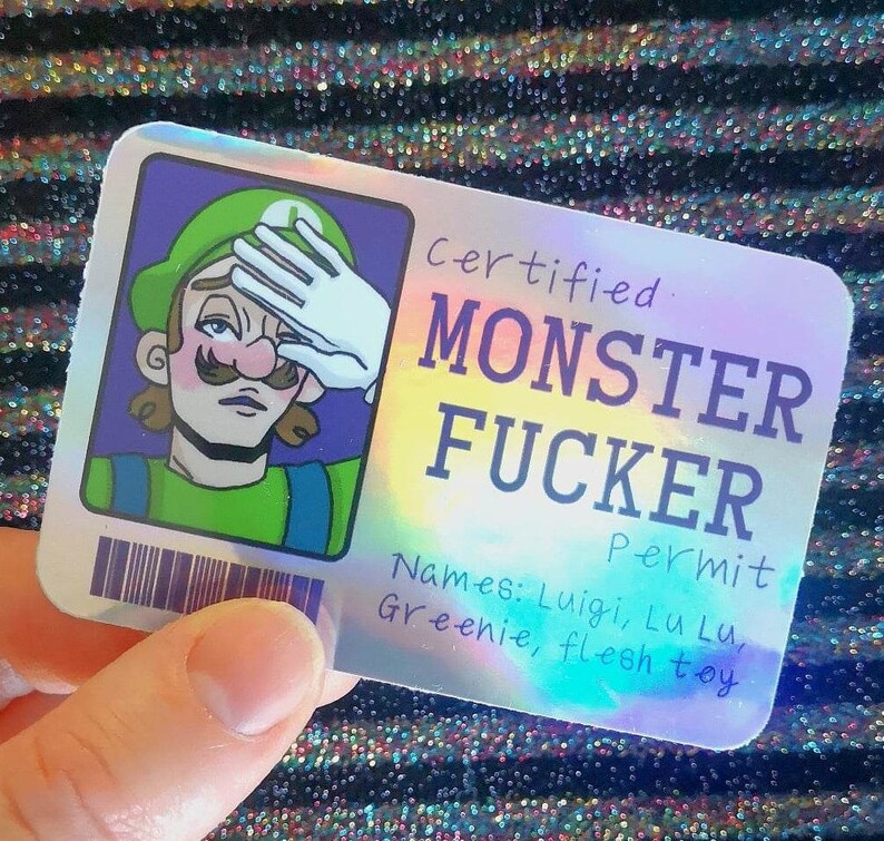 HOLOGRAPHIC LUIGI Monster Permit STICKER Bowser Bowuigi Yaoi Gay Super ...