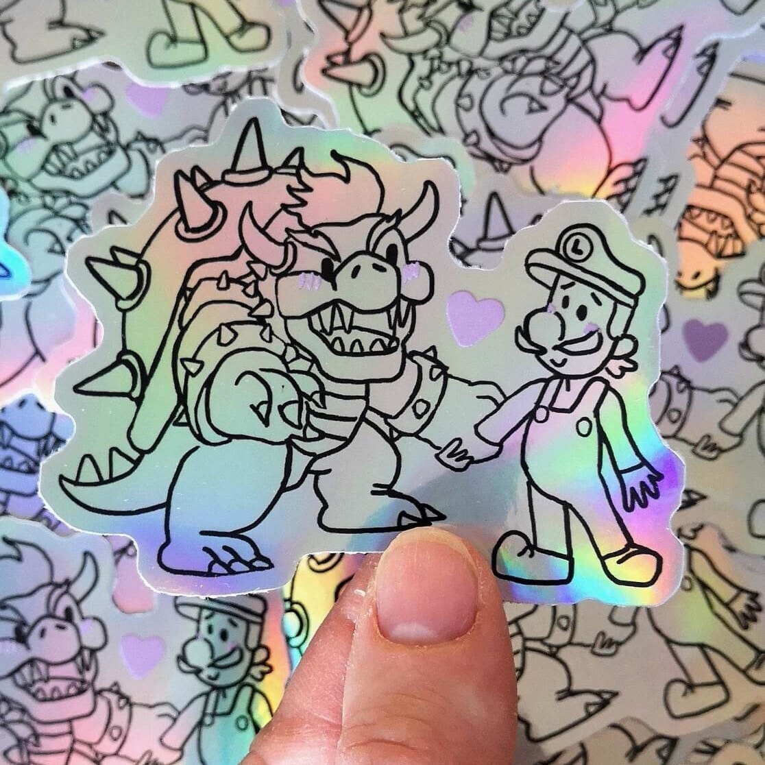 HOLOGRAPHIC BOWUIGI STICKER Bowser and Luigi Yaoi Gay Super Mario Bros ...