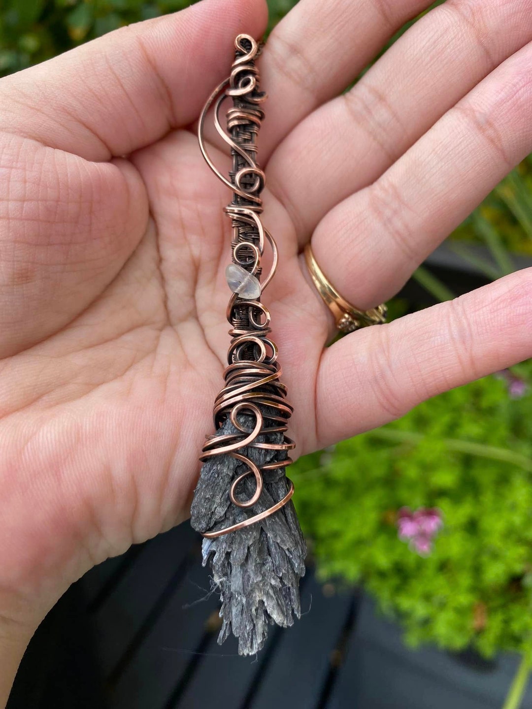 Black Kyanite Witches Broom Oxidized Copper Wire Wrapped Chain Included ...